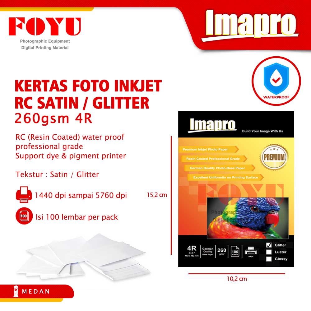 Jual Kertas Foto Inkjet Imapro Professional RC Satin Glitter 260gsm 4R ...