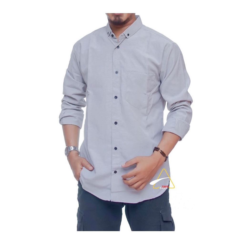 Jual Kemeja Polos Pria Lengan Panjang Warna Abu Muda Original Rivilla Best Quality Ukuran ...