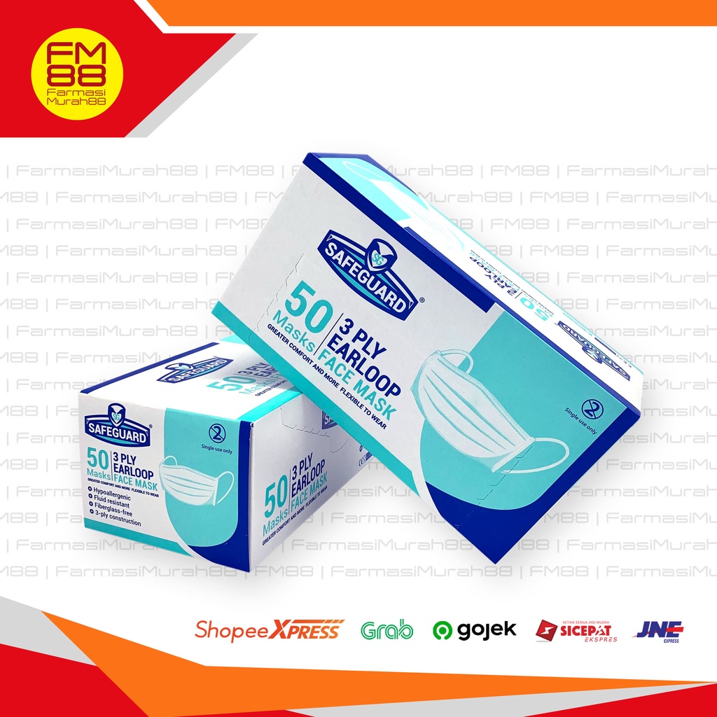 Jual Masker SafeGuard 3Ply Earloop Face Mask - Box Isi 50 Pcs Indonesia ...