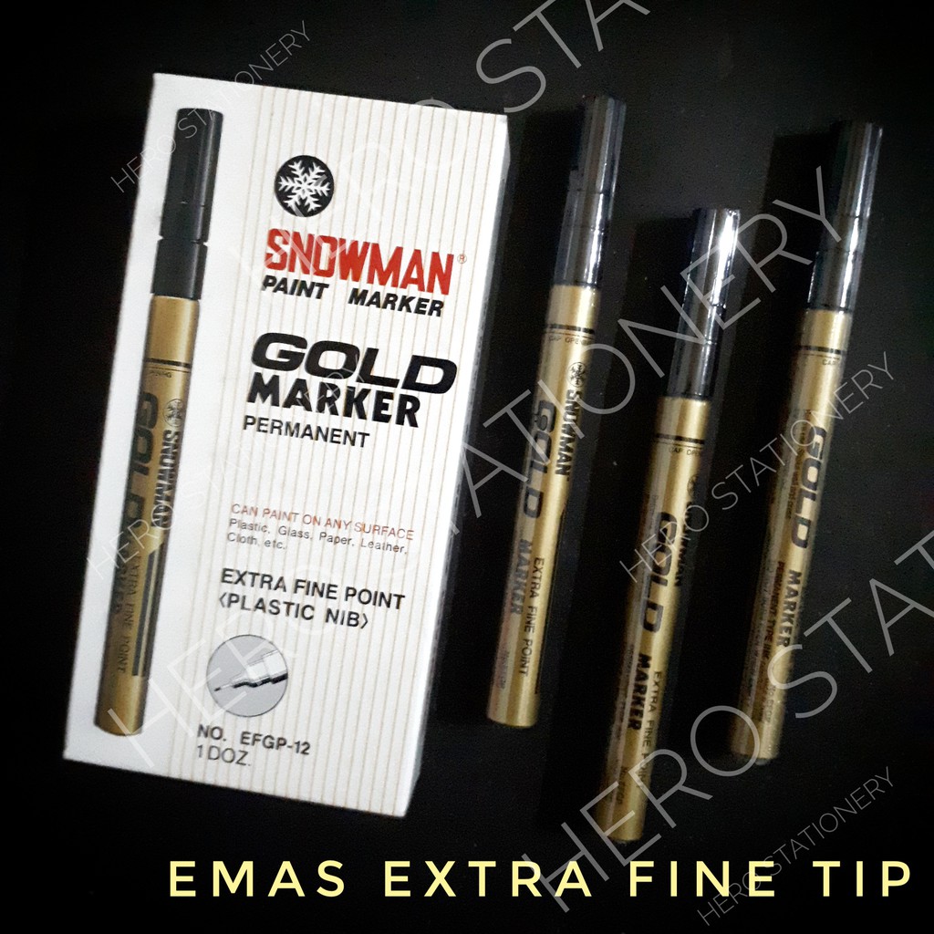 Spidol permanen paint gold marker snowman extra fine point tinta emas ...