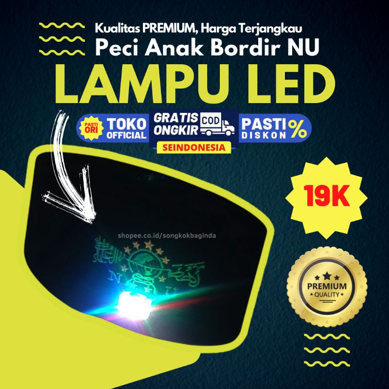 Jual Peci NU Anak Bisa Nyala LED 3 Warna Songkok Hitam Anak Kedap Kedip ...