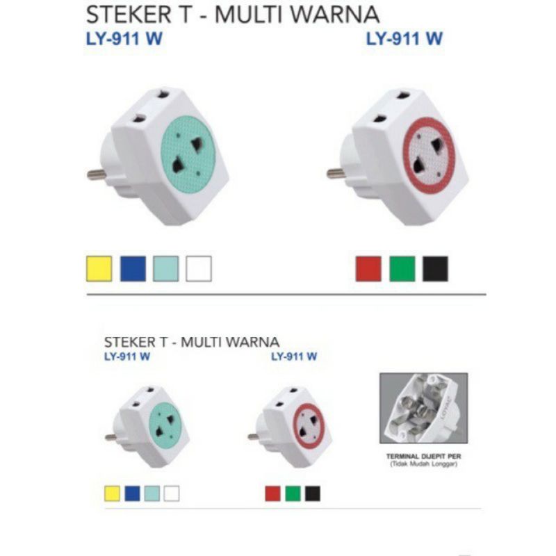 Jual Steker T Multi Warna Loyal LY-911W 3 Cabang / T Listrik / Colokan ...