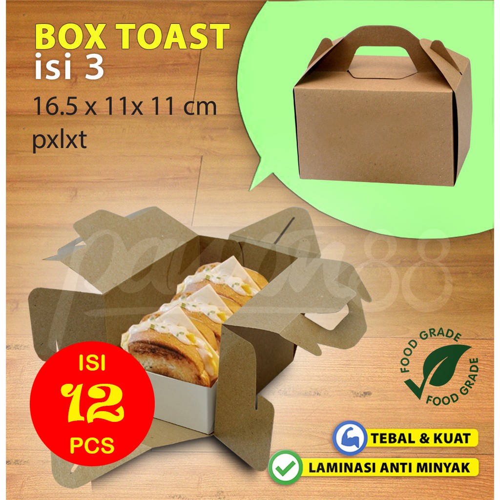 Jual Kotak Box Dus Take Away Toast Roti Bakar KRAFT COKLAT - ISI 3 -(12 ...