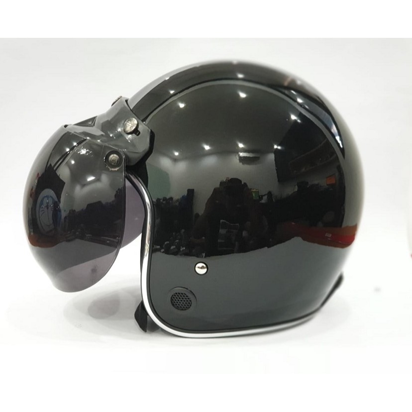Helm Bogo / Helm Retro / Helm List Chrome ANT Black Glossy List Silver ...