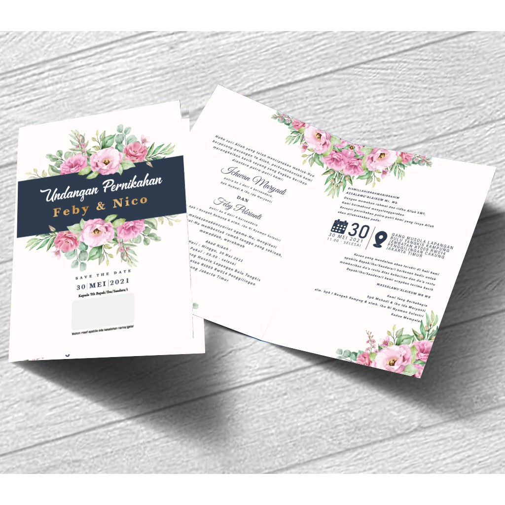 Jual UNDANGAN PERNIKAHAN MURAH PINK FLOWER BLUE FB58 | Shopee Indonesia