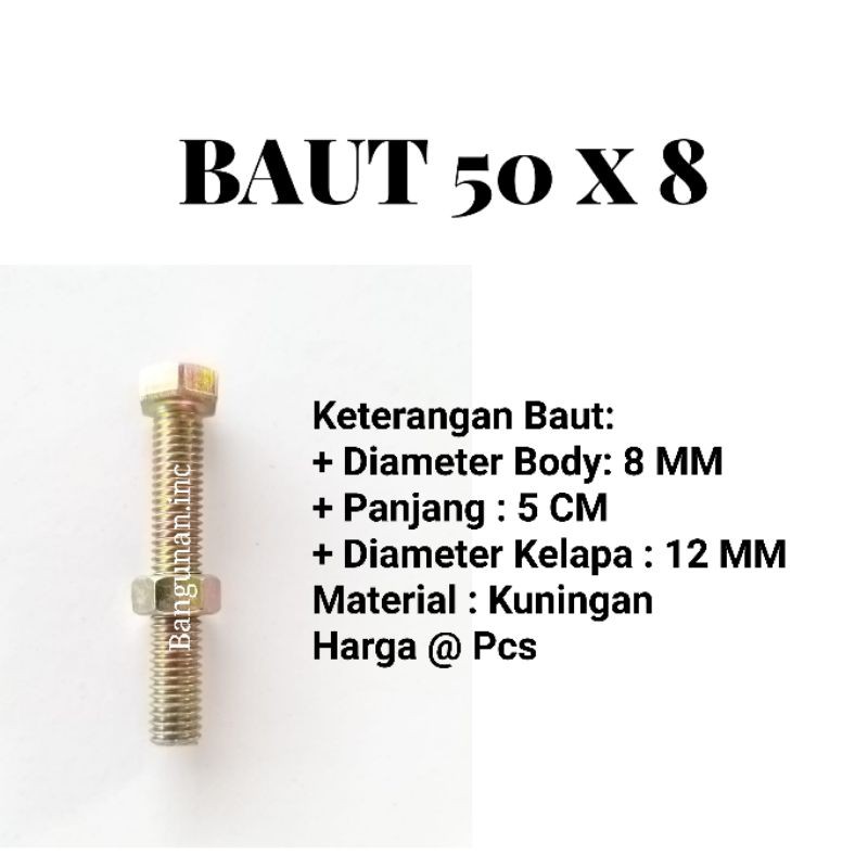 Jual BAUT 8 X 50 MUR BAUT 8 MM PANJANG 5 CM KEPALA 12 MM Indonesia