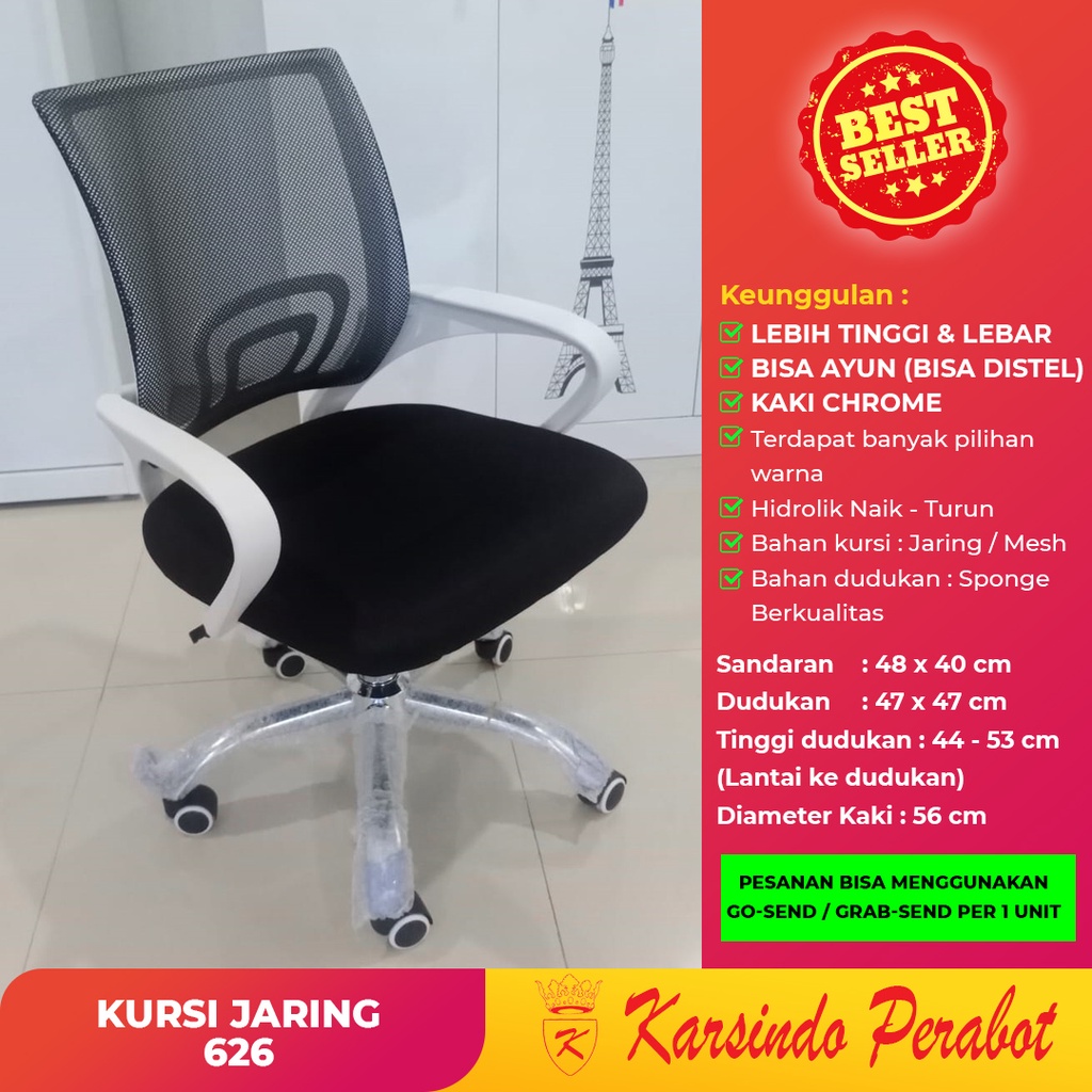 Jual Kursi Kantor / Kursi Jaring / Kursi Staf Black - White Frame ...
