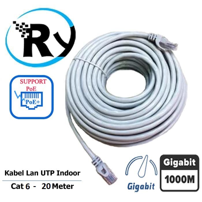 Kabel LAN 20M CAT6 20Meter Cable Cat 6 UTP 20 Meter 1GBps Siap Pakai ...