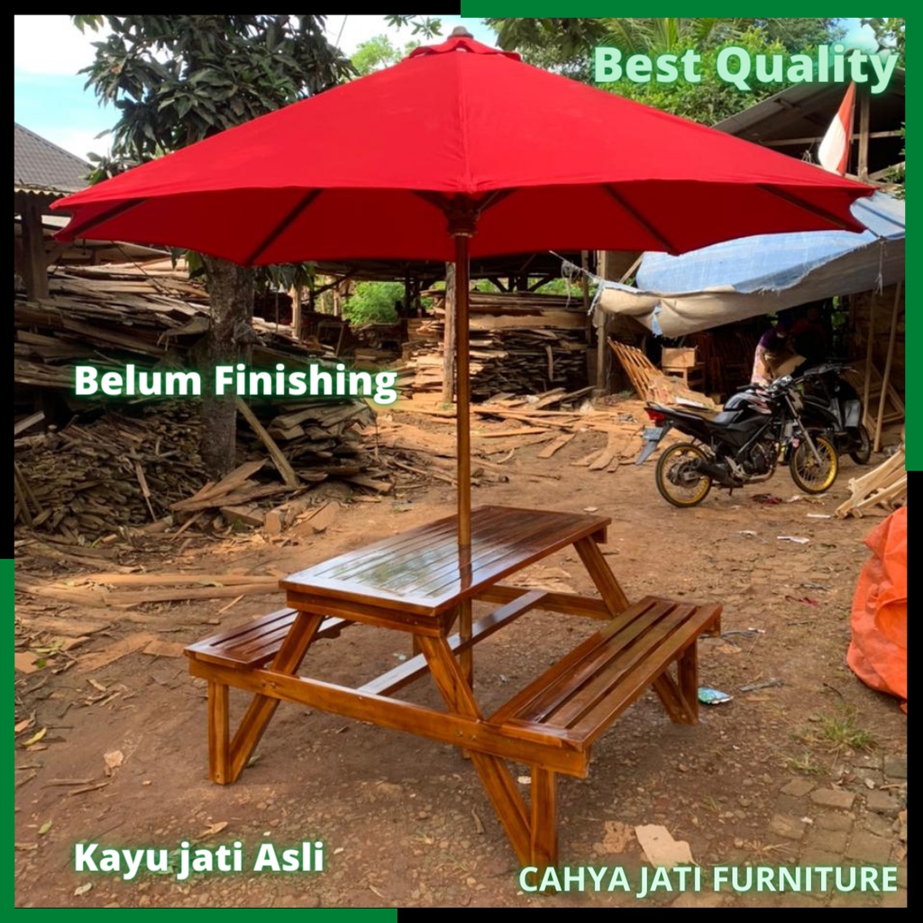 Jual Meja payung cafe outdoor bahan kayu jati asli jepara cocok untuk ...