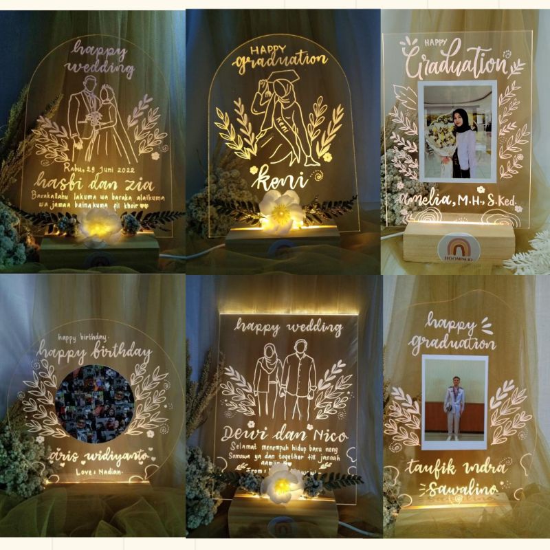 Jual Akrilik lettering custom LED lampu tidur Hadiah Wisuda Ulangtahun ...