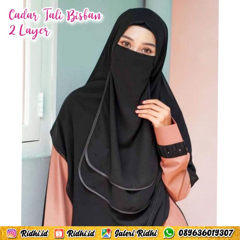 Jual Cadar Niqab Niqob Tali 2 Layer sifon Silk Jetblack Arab Galeri Ridhi | Shopee Indonesia