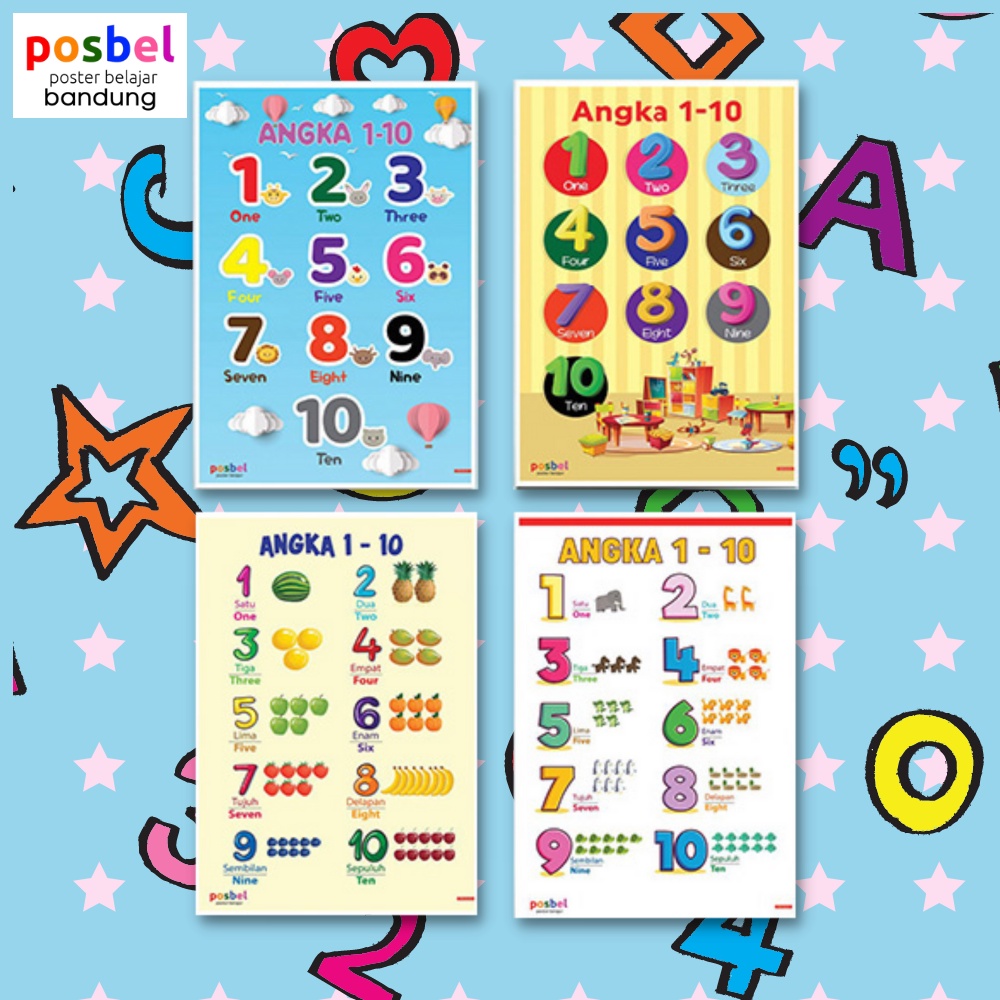 Jual Poster Anak Edukasi Belajar Angka 1-10 POSBEL untuk Balita Paud TK ...