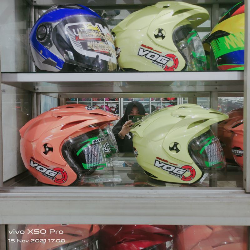 Jual HELM VOG NAVIGATOR KUNING DAN OREN DOBEL VISOR | Shopee Indonesia