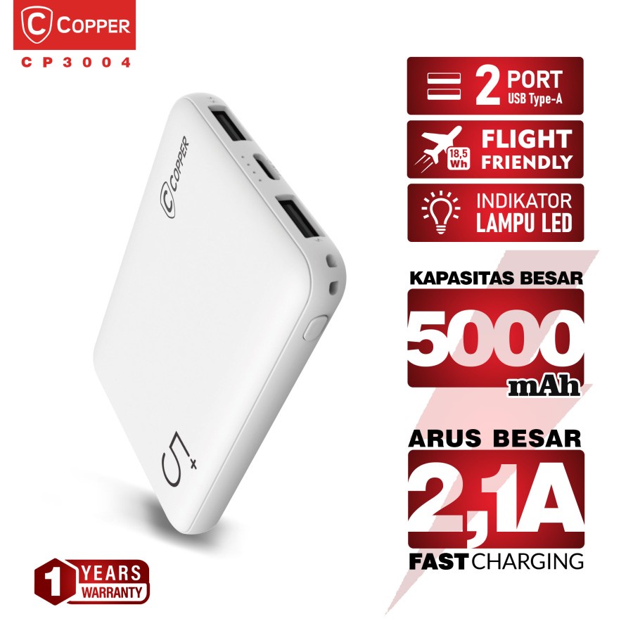 Jual COPPER POWERBANK 5000 MAH CP3004 - POCKET SERIES LITHIUM POLYMER | Shopee Indonesia