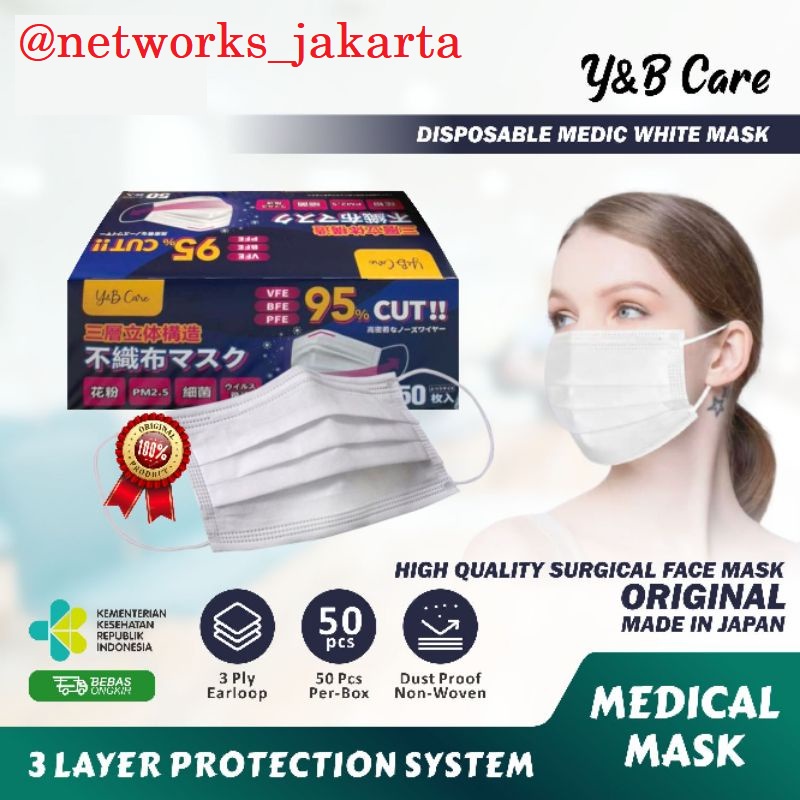 Jual Masker Medis Jepang 3 Ply isi 50 Pcs Earloop Surgical Face Mask ...