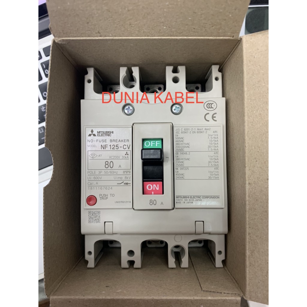 Jual MCCB NFB NF125 NF 125-CV 3P 3 Phase 125A 125 Ampere Mitsubishi Indonesia|Shopee Indonesia