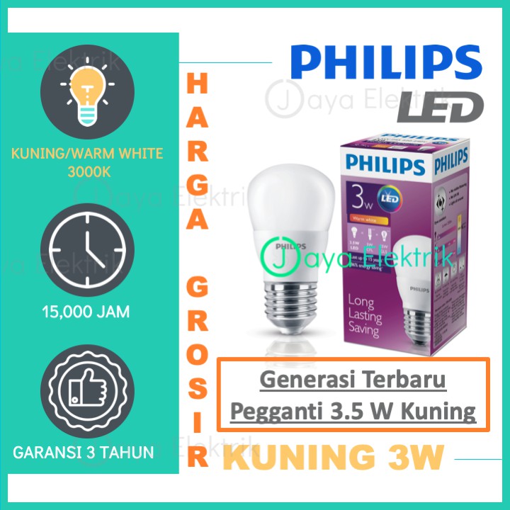 Jual Lampu Philips LED Bulb 3W Kuning Warm White 3000K LEDBulb 3 Watt ...