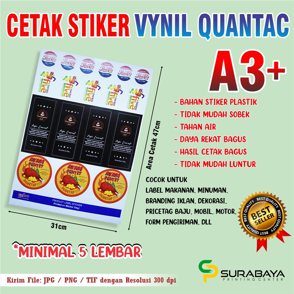 CETAK STIKER VINYL QUANTAC + CUTTING UKURAN A3+ | Shopee Indonesia