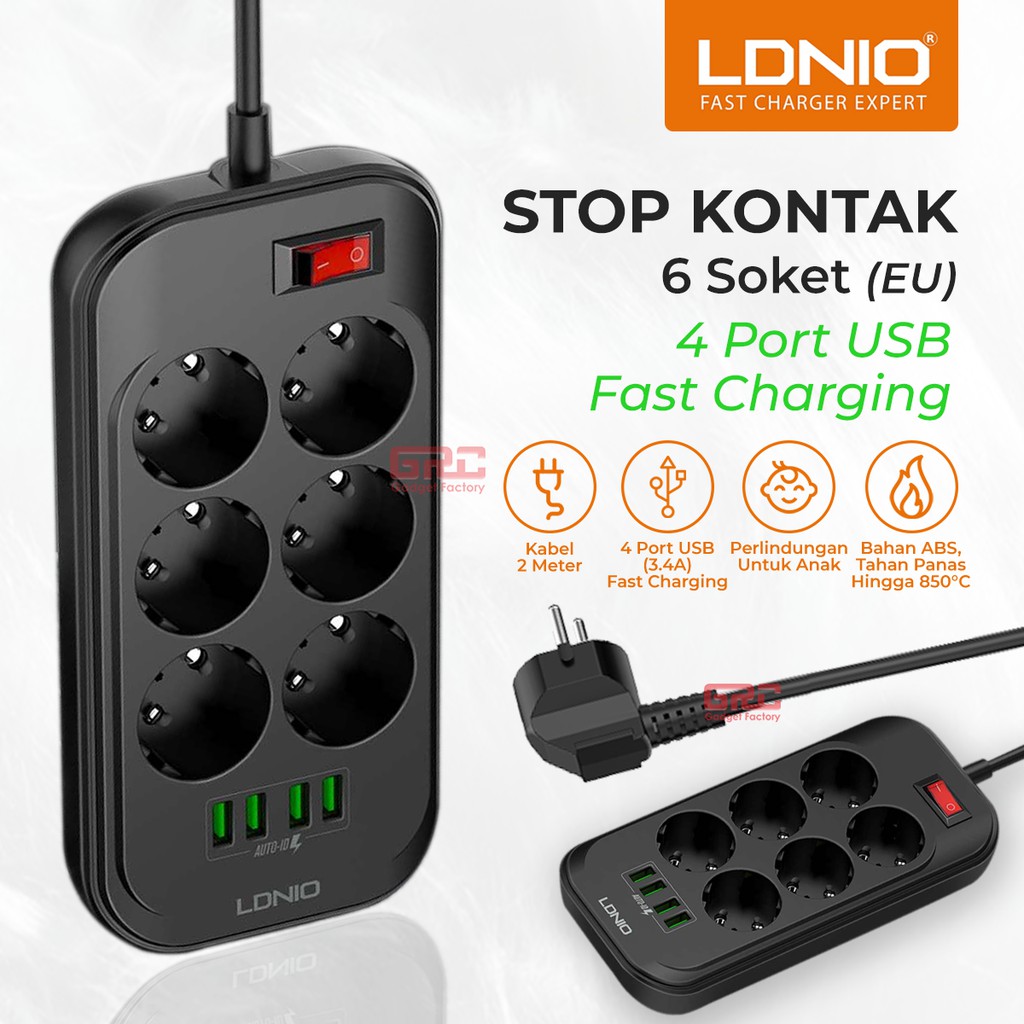 Stop Kontak 6 Power Socket 4 USB Charger Colokan Listrik | Shopee Indonesia