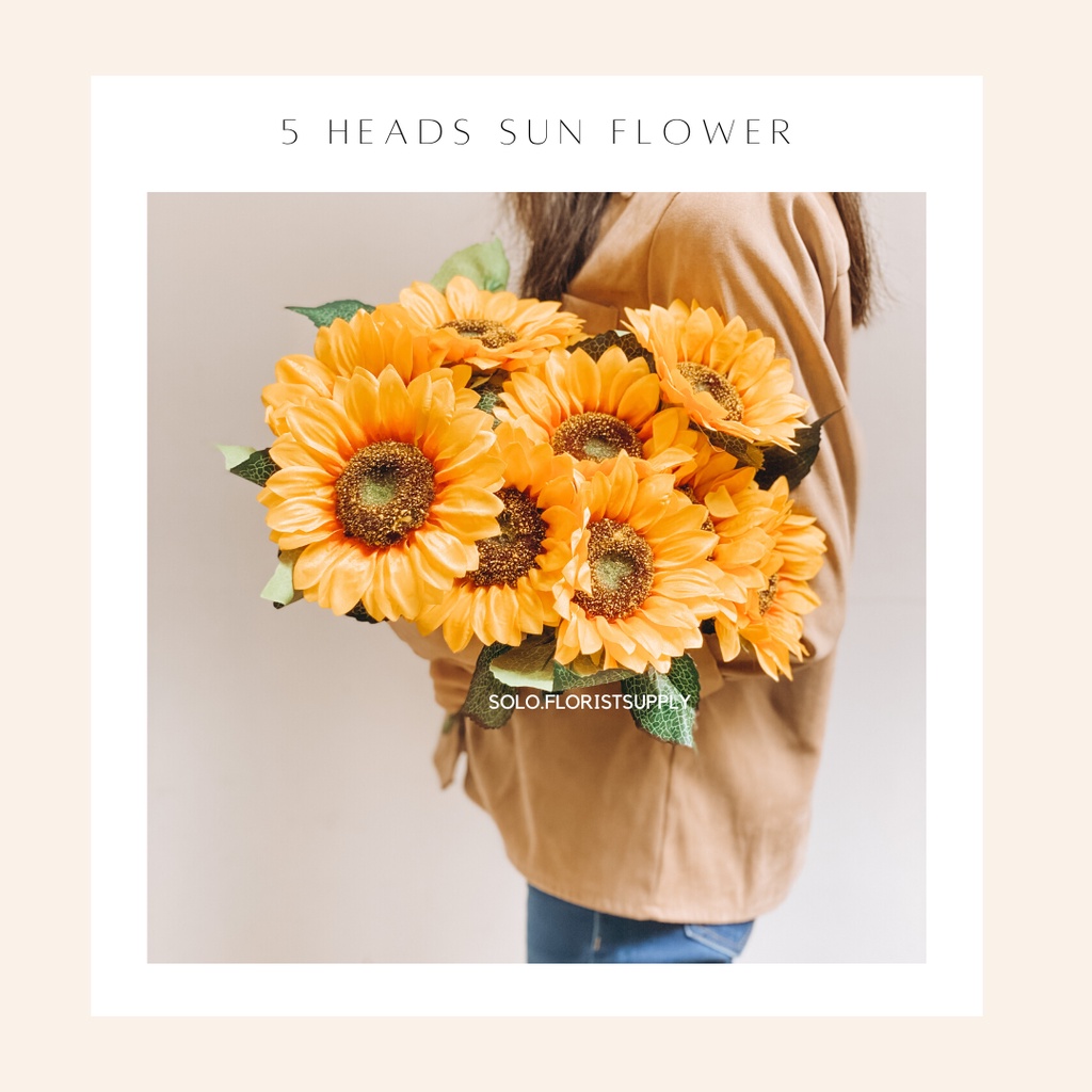 Jual 5 HEADS SUN FLOWER BUSH BUNGA MATAHARI SUNFLOWERS artificial bunga ...