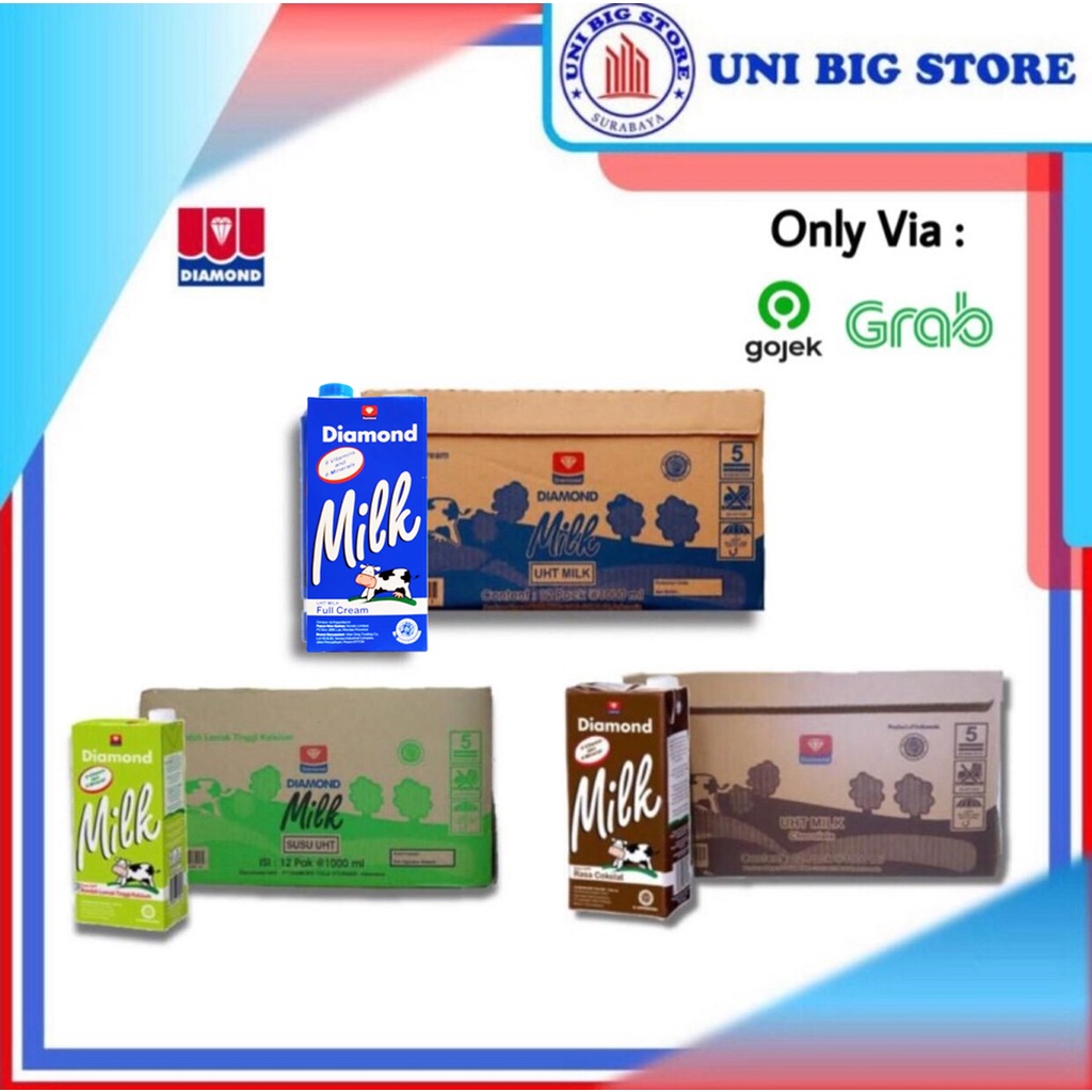 Jual DIAMOND Susu UHT Full Cream Milk - Coklat - Low Fat 1 Liter x 12 ...