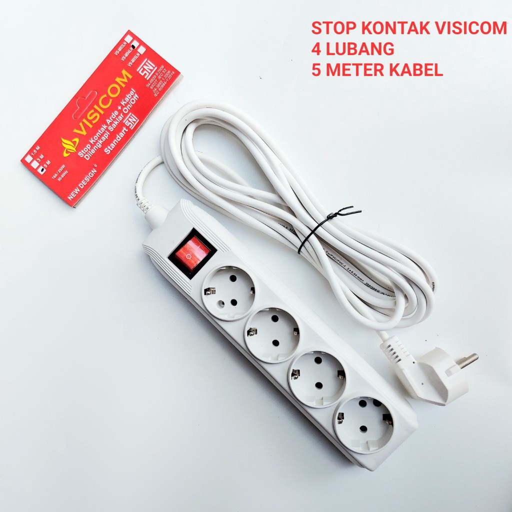 Jual Stop Kontak Listrik kabel Roll Visicom SNI 4 Lubang Cuk Roll Kabel 5 Meter Original Visicom ...