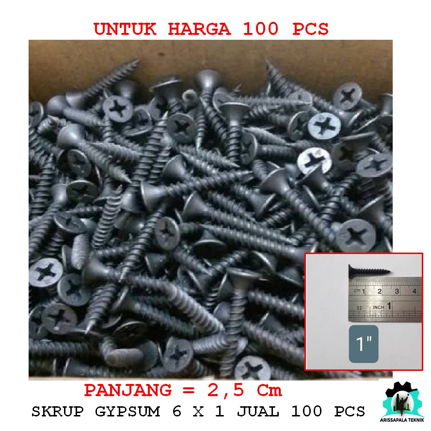Jual Skrup Gipsum Sekrup Gypsum Skrup Kayu Baut Gipsum 6x1 2.5cm isi 100 pcs | Shopee Indonesia