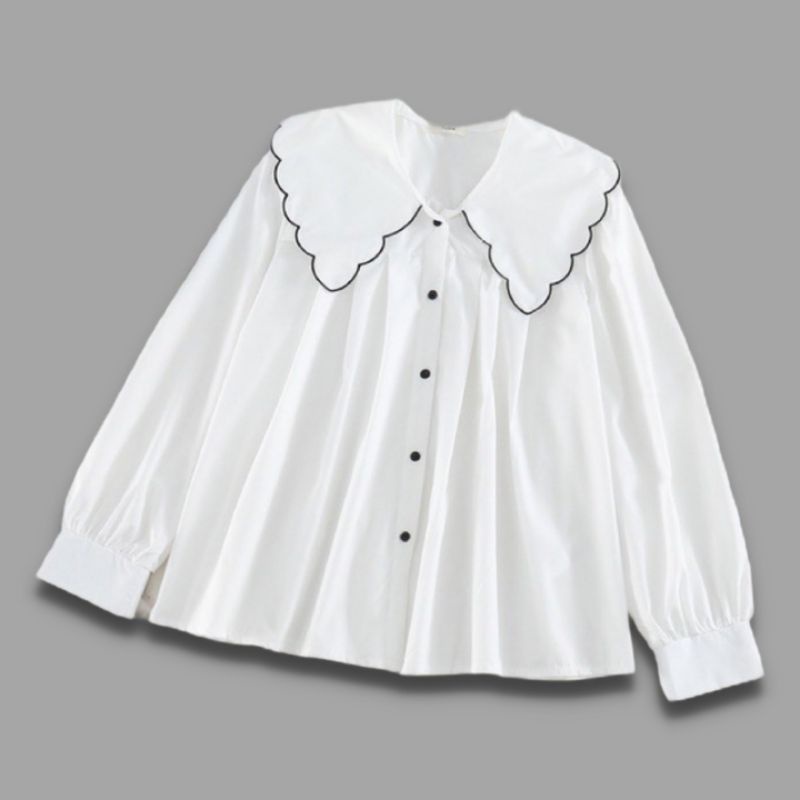 Jual Baju Pakaian Atasan Kemeja Blouse Putih Wanita Putih Korea Korean ...