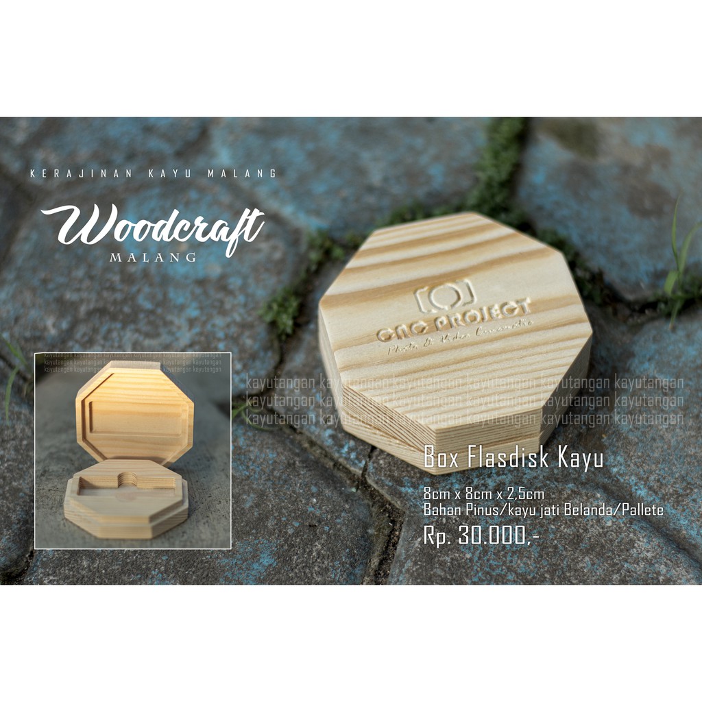 Jual kotak tempat flasdisk kayu custom plus grafir nama segi 8 | Shopee ...