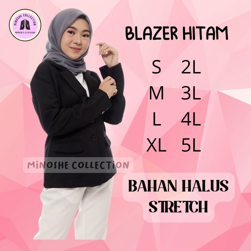 Jual [MINOSHE] Blazer Hitam Formal Wanita Modern Basic Kerja Magang ...