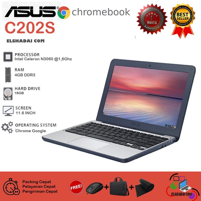 Jual ASUS Chromebook C202S 11.6" Intel Celeron N3060 RAM 4GB SSD 16GB ...