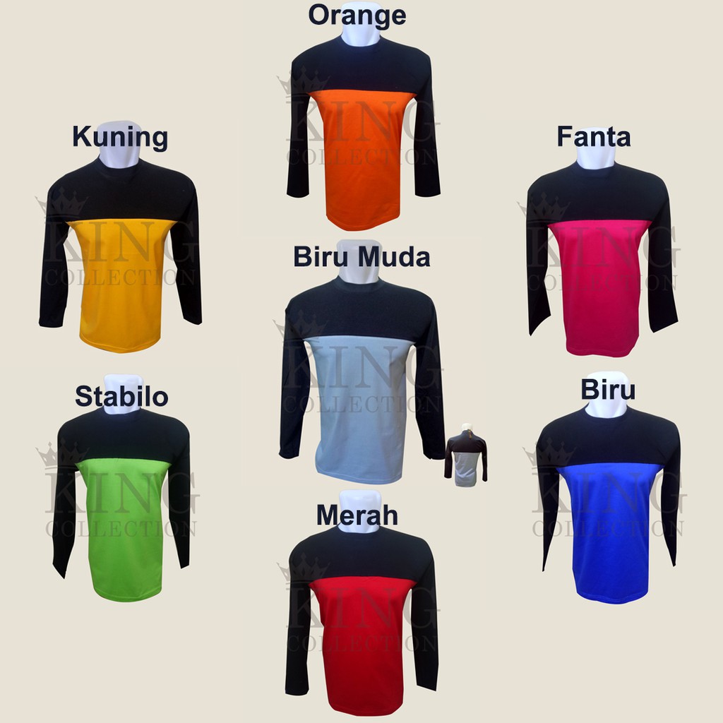 Jual Kaos Oblong Kombinasi Hitam (Lengan Panjang) | Shopee Indonesia