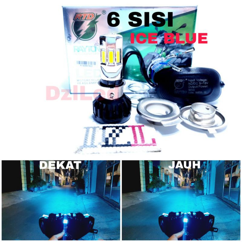 Jual lampu utama led 6 sisi rtd m02e ice blue h6 h4 hs1 3500lm ac dan dc 6sisi | Shopee Indonesia