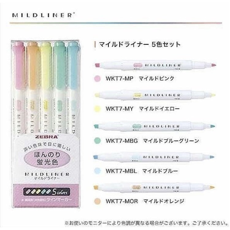 Jual Zebra Mildliner Blue Yellow Pink Set 5 Color Double Sided ...
