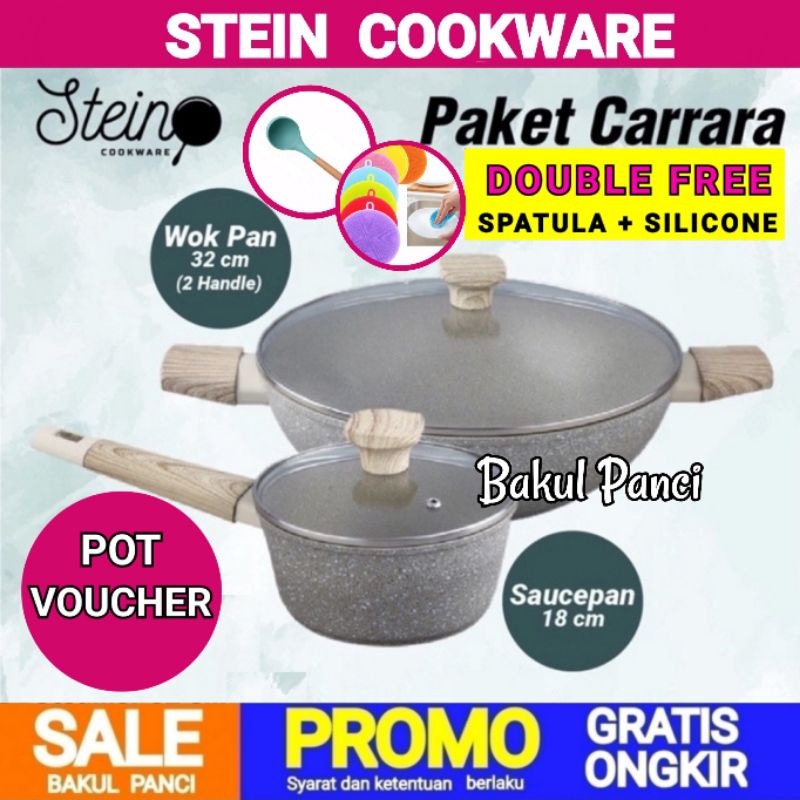 Jual STEIN STEINCOOKWARE CARRARA SET- WOK PAN 32 CM LID TUTUP KACA + SAUCE PAN 18 CM LID - WAJAN ...