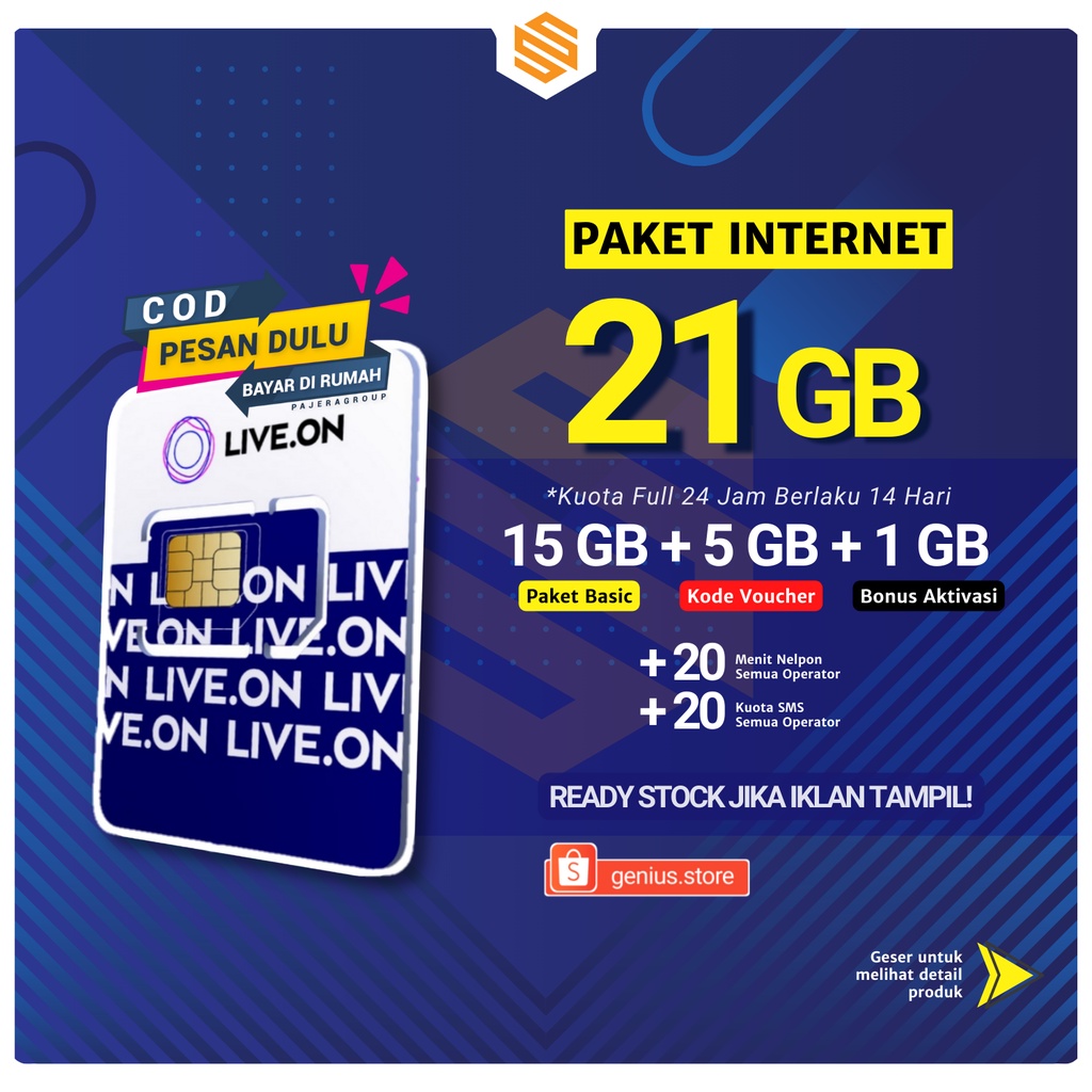 Jual Kartu Perdana Live.On | LiveOn 15gb + 5gb Bonus 14 Hari Paket ...