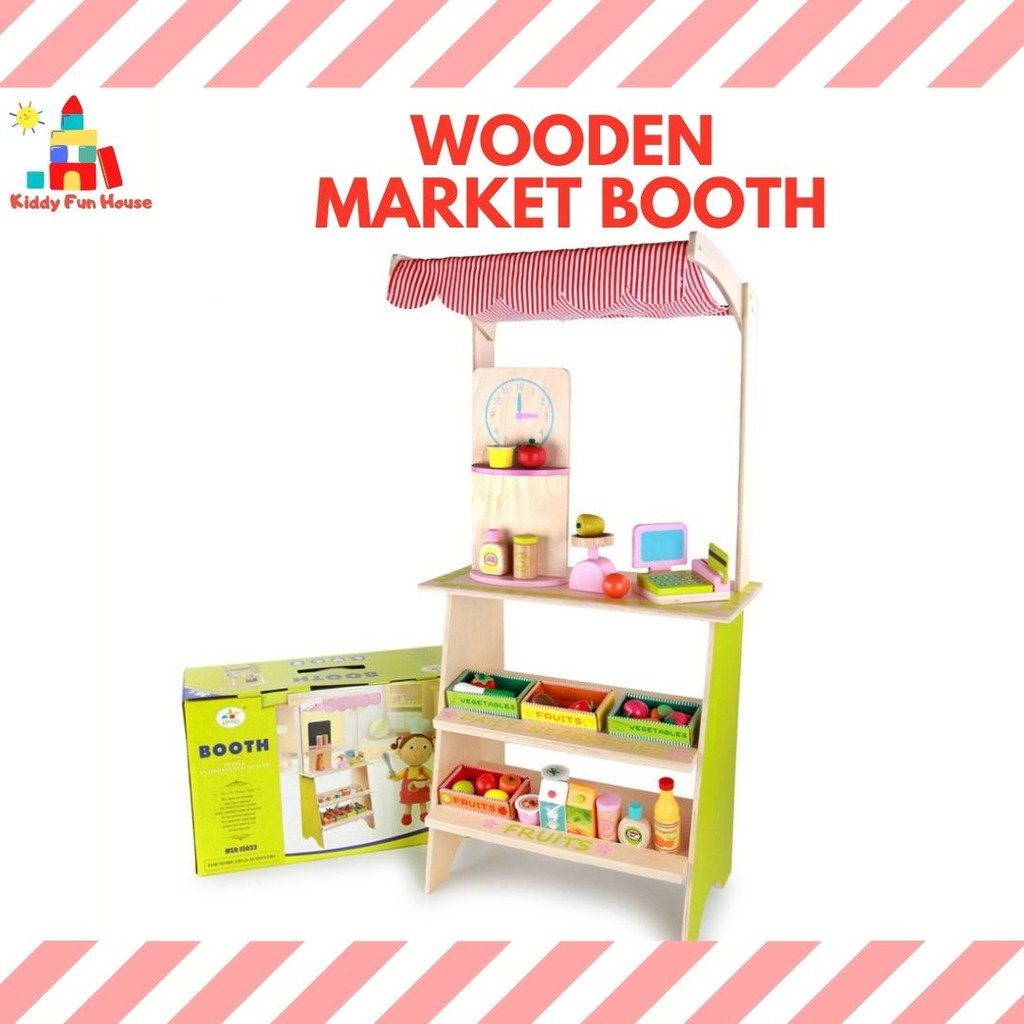 Jual Wooden Booth Fruits & Vegetables Stand Pretend Play Mainan Gerobak ...