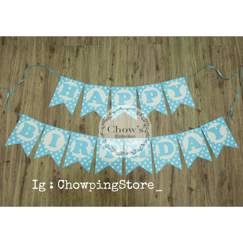 Jual Banner Flag Ulang Tahun / Banner Happy Birthday Polkadot Biru ...