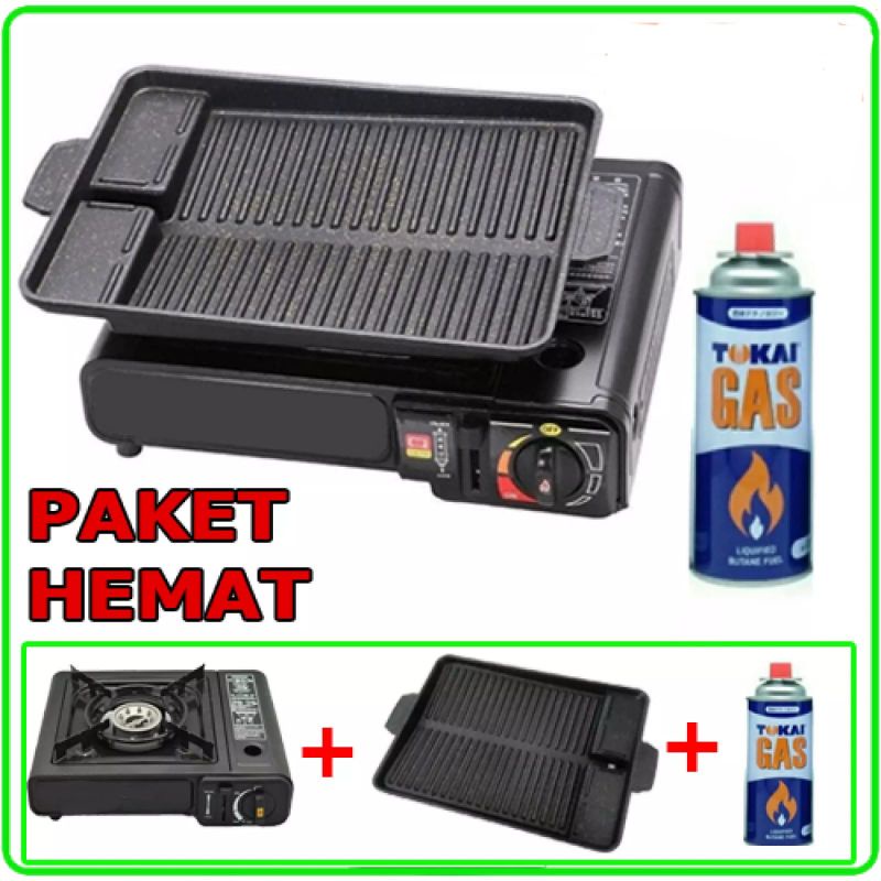 Jual Kompor Gas Portable + Yakiniku Grill Pan + Gas Kaleng | Shopee ...