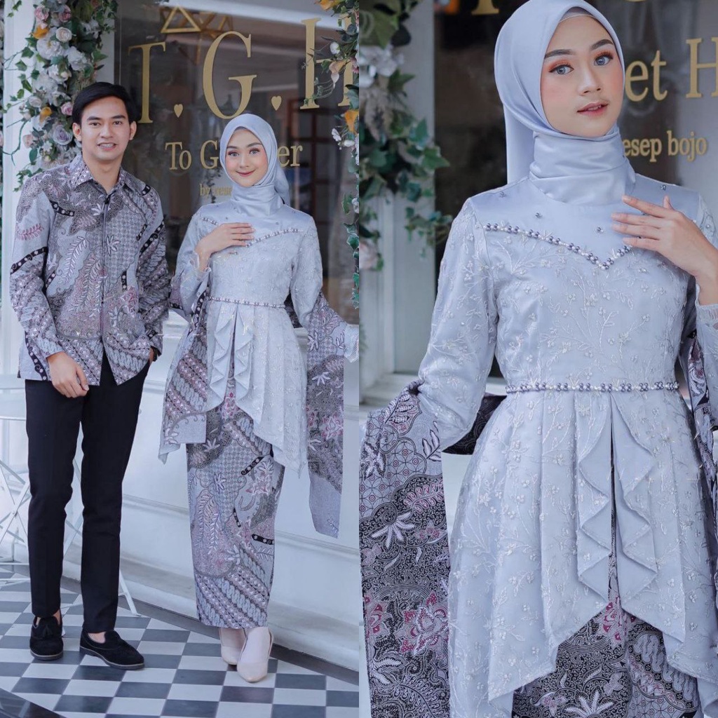 Jual Set Couple Kebaya Batik Kebaya Laffeya Warna Grey Wisuda Acara ...