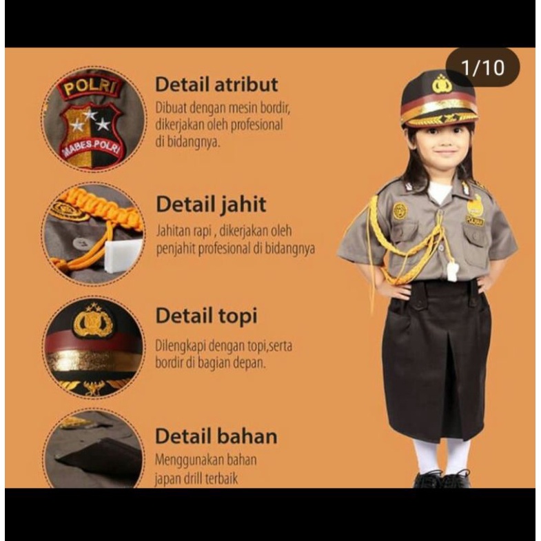 Jual Baju seragam profesi POLWAN ROK CELANA 3-7 tahun | Shopee Indonesia