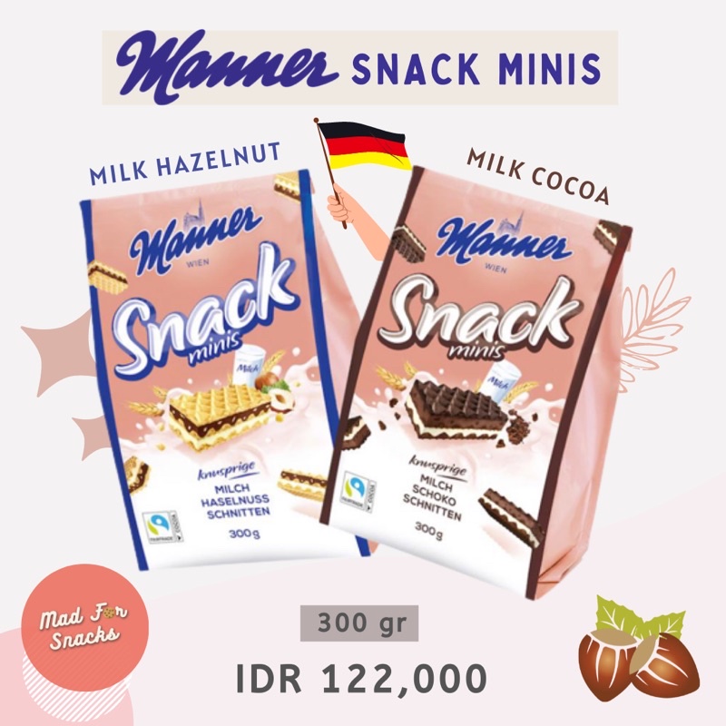 Jual MANNER Snack Minis Mini Wafer (Milk Hazelnut/ Milk Cocoa ...