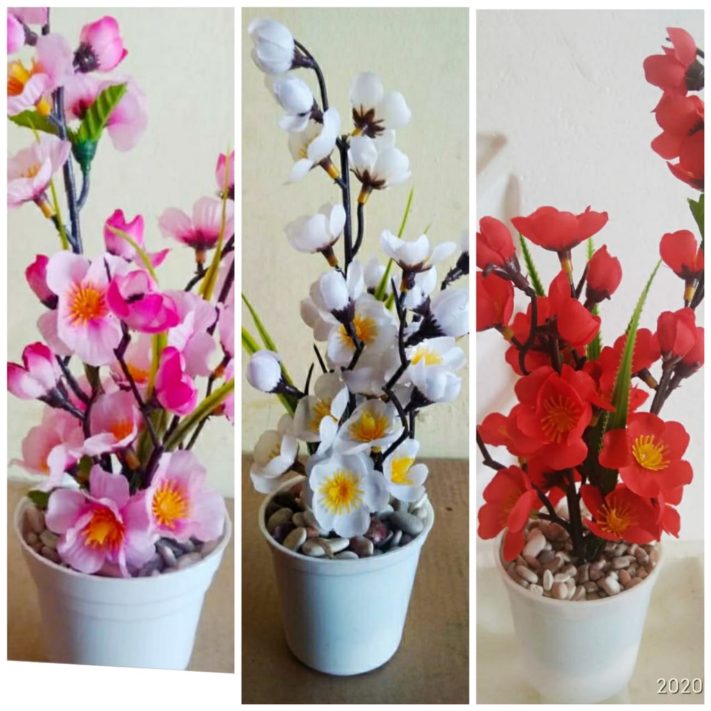 Jual TERLARIS!!!! Bunga Sakura Plastik Lengkap Dengan Pot Batu Kerikil ...