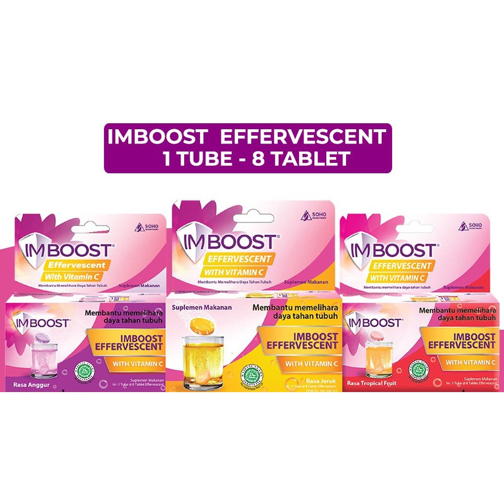 Jual Imboost Effervescent With Vitamin C. Rasa Jeruk, Anggur, Tropical ...