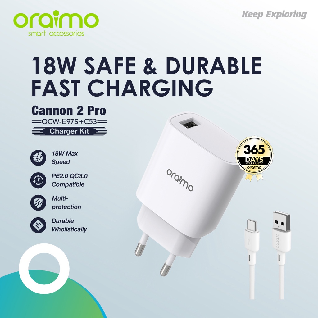 Jual Charger Kit Type-C 18W Fast Charging Cannon 2 Pro Oraimo OCW-E97S ...