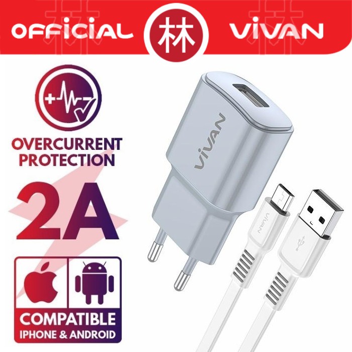 Jual Vivan Power Oval II 2A USB Charger with Micro USB Kabel Data Cable ...