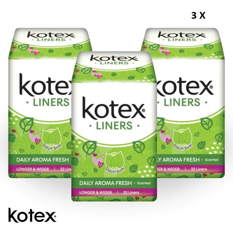 Jual Kotex Liners Longer Wider Daun Sirih 3 x 32 pcs | Shopee Indonesia