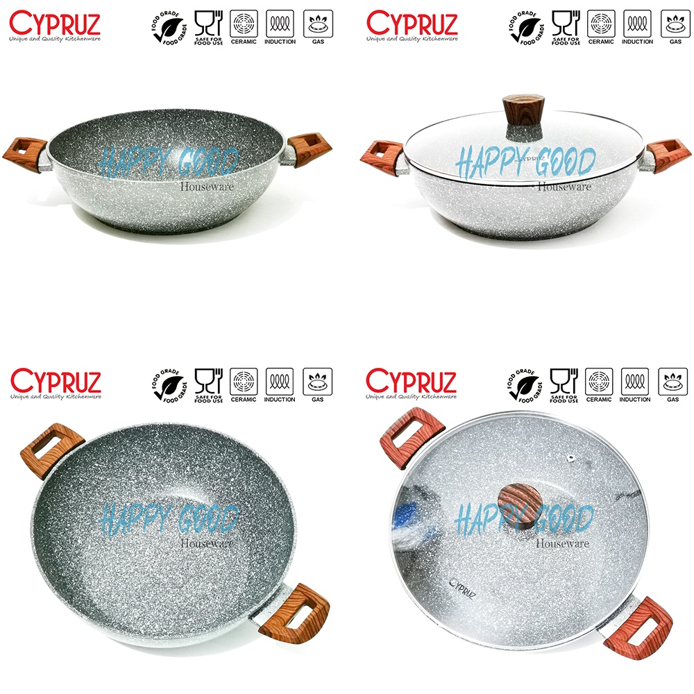 Jual CYPRUZ 30CM 2 VARIAN WOK/KUALI/WAJAN KUPING MARBLE INDUKSI ANTI LENGKET | Shopee Indonesia