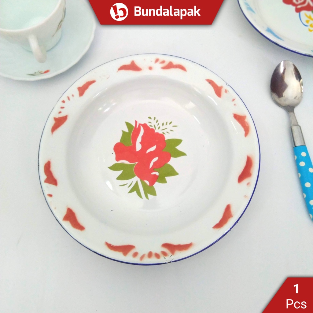 Jual Piring Seng Enamel / Jadul / Kuno / Vintage Motif Bunga Full Color ...