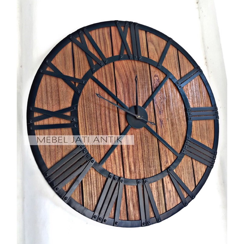 Jual Jam dinding besi industrial kombinasi kayu diameter 80cm | Shopee ...